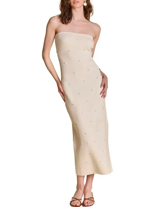 Endless Rose Embellished Strapless Knit Midi Dress - Cream