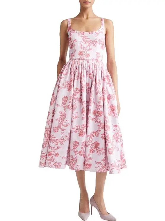 EMILIA WICKSTEAD Eglantine Belted Fit & Flare Dress - Damask Floral Pink