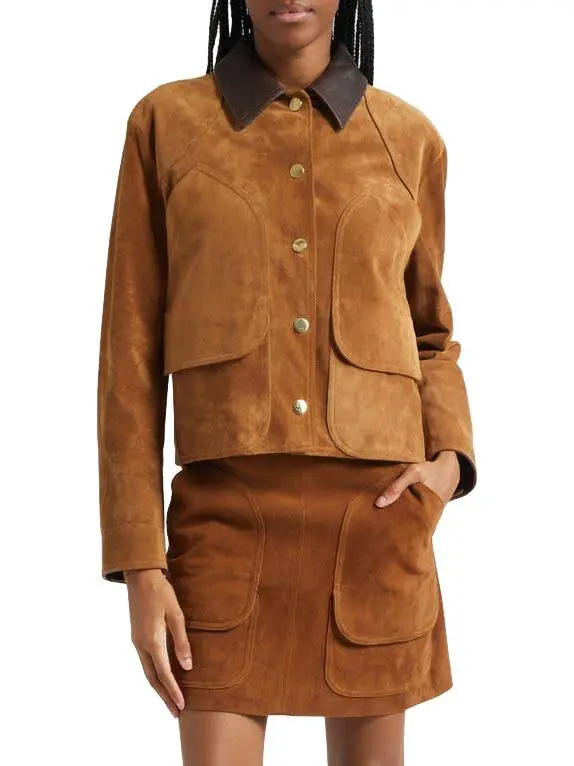 Veronica Beard Walters Crop Suede Barn Jacket - Whisky