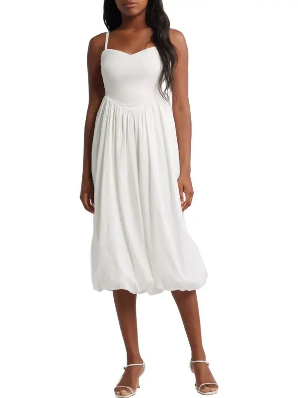 LIPSY Cami Puffball Drop Waist Midi Dress - White