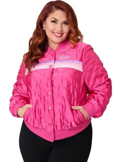 Unique Vintage Quilted Varsity Jacket - Pink Stripe Embroidered