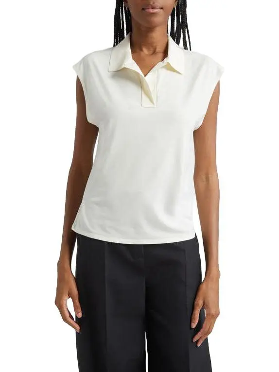 Vince Cap Sleeve Johnny Collar Polo - Ivory