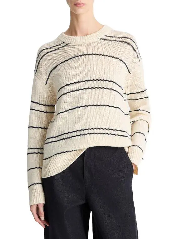 Vince Variegated Stripe Wool Blend Sweater - Oat Shell/navy