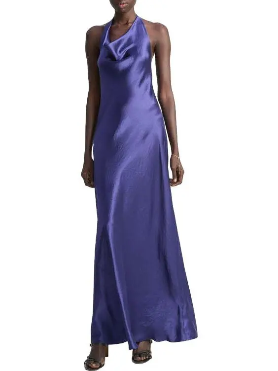 Vince Cowl Neck Satin Halter Dress - Deep Iris