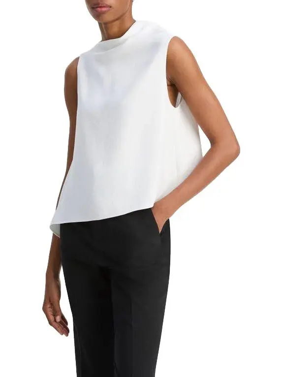 Vince Asymmetric Drape Sleeveless Top - Off White