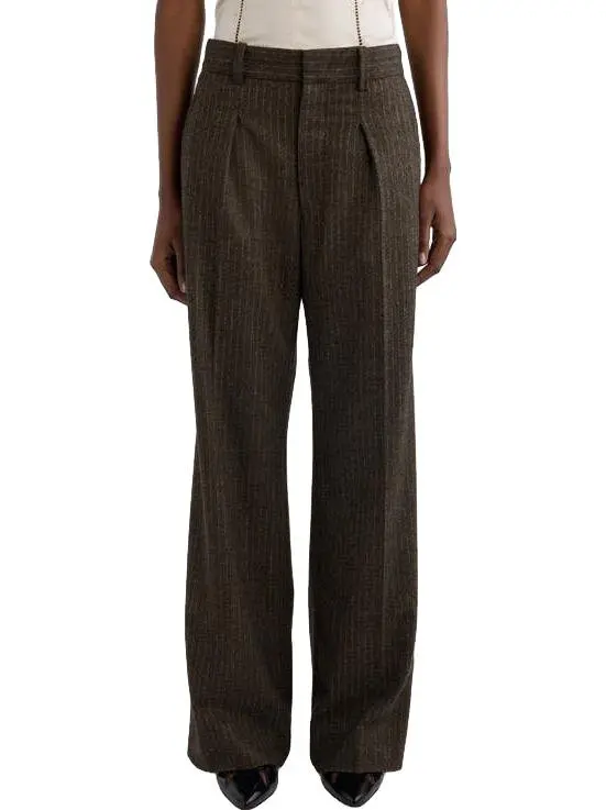 Isabel Marant Lisetta Pinstripe Wide Leg Trousers - Dark Khaki