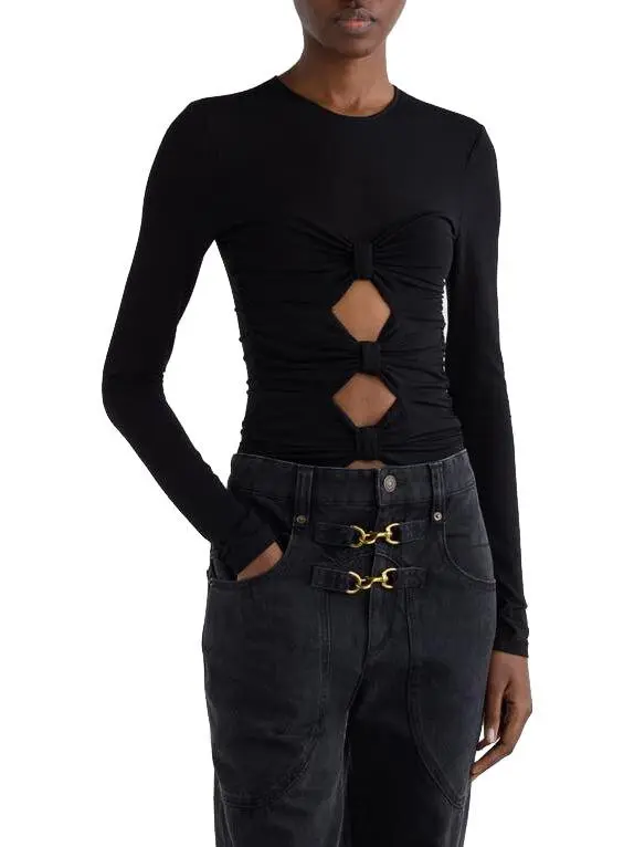 Isabel Marant Gladice Bow Cutout Long Sleeve Knit Top - Black