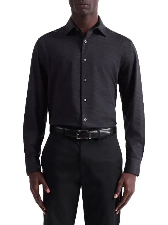 Bugatchi James Ooohcotton® Herringbone Button-up Shirt - Black
