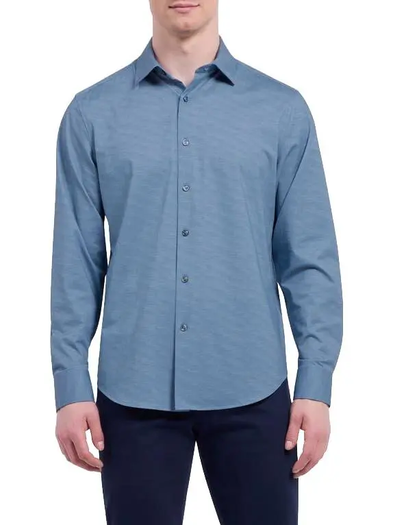 Bugatchi James Ooohcotton® Herringbone Button-up Shirt - Cobalt