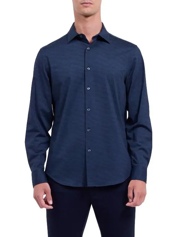 Bugatchi James Ooohcotton® Herringbone Button-up Shirt - Navy