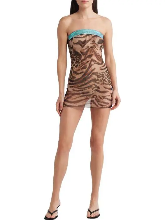 BELLA VENICE Sheer Cheetah Print Mini Dress - Cheetah Brown