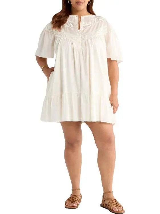 Treasure & Bond Lace Yoke Cotton Shift Dress - Ivory Egret