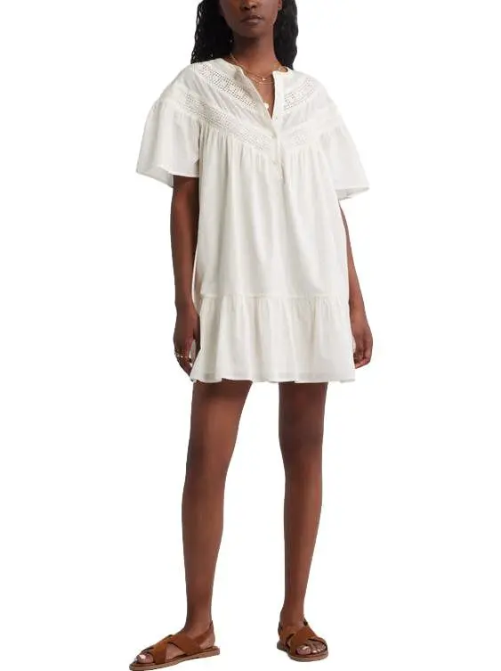 Treasure & Bond Lace Yoke Cotton Shift Dress - Ivory Egret