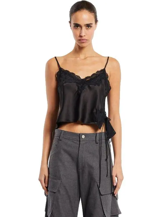 MOTHER OF ALL Mabel Lace Trim Silk Camisole - Black And White