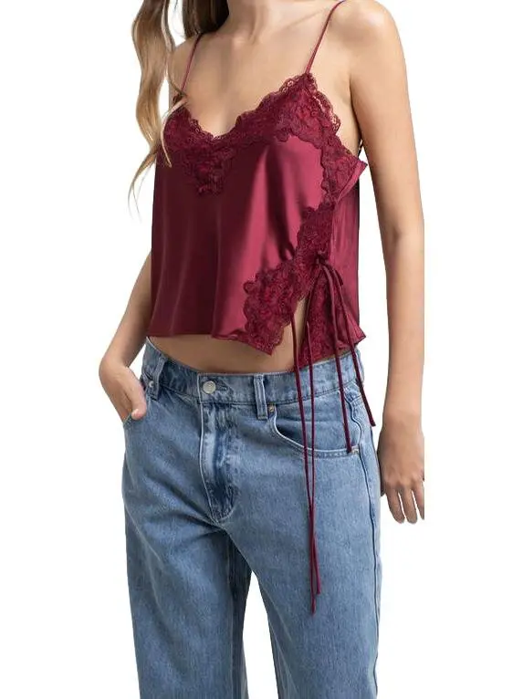 MOTHER OF ALL Mabel Lace Trim Silk Camisole - Burgundy