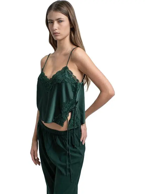 MOTHER OF ALL Mabel Lace Trim Silk Camisole - Green