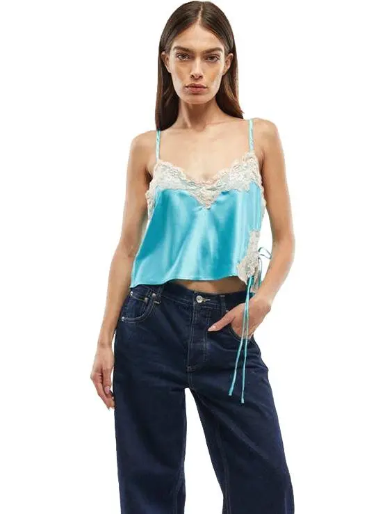 MOTHER OF ALL Mabel Lace Trim Silk Camisole - Sea Turquoise
