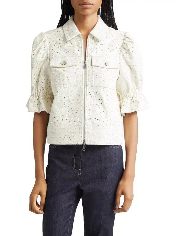 Cinq À Sept Holly Embroidered Faux Leather Jacket - Ivory
