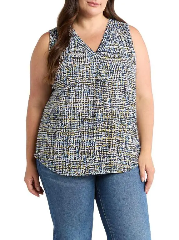 Jones New York Pleat Front Shell Top - Jones White Multi