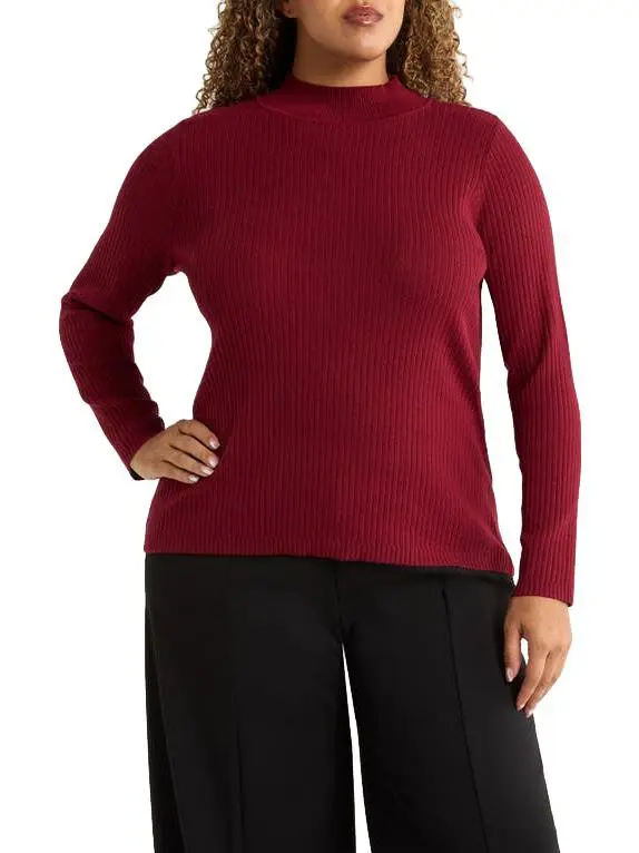Jones New York Sutton Mock Neck Long Sleeve Sweater - Bordeaux