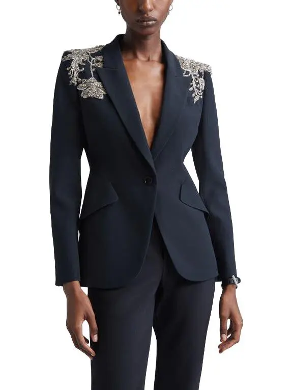 Alexander McQueen Peak Shoulder Cutaway Blazer - Black