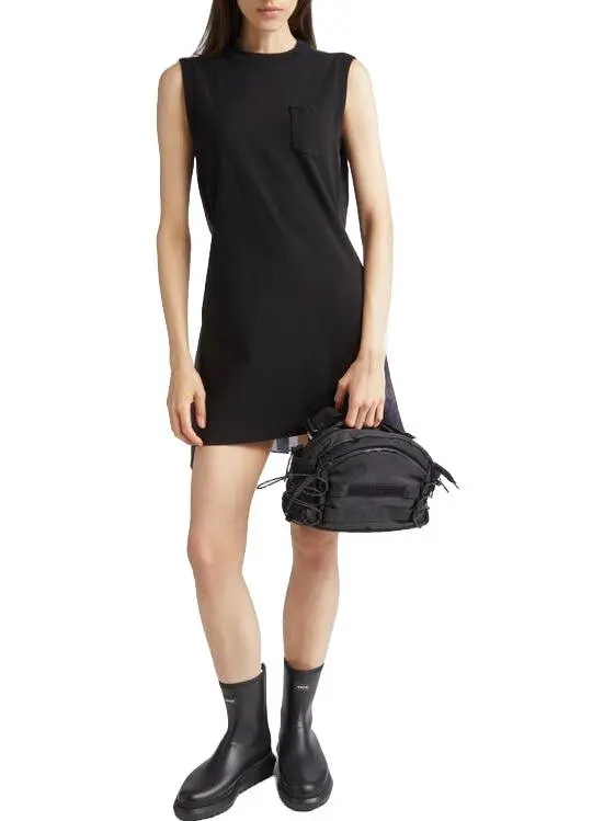 Sacai Mixed Media Cotton Jersey & Denim Minidress - Black/indigo