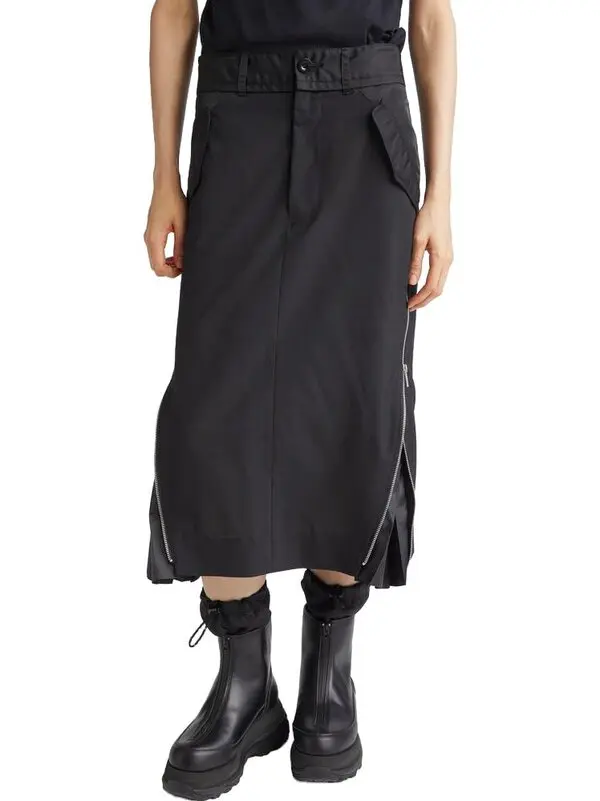 Sacai Suiting Mixed Media Midi Skirt - Black