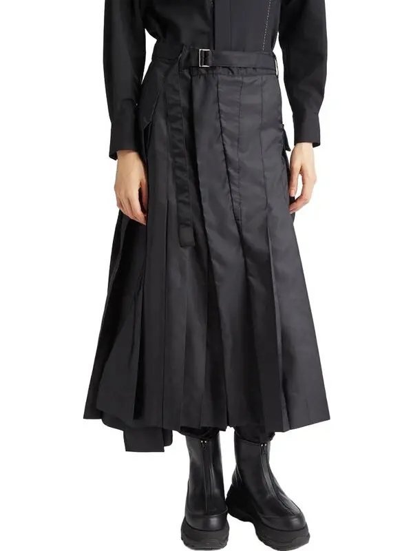 Sacai Belted Pleated Midi Skirt - Black