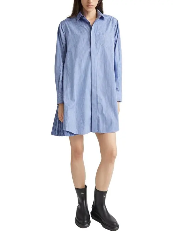 Sacai Stripe Long-sleeve Shirt Dress - Blue Stripe