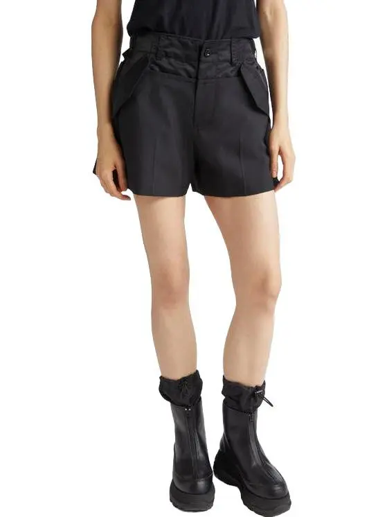 Sacai Suiting Mixed Media Shorts - Black