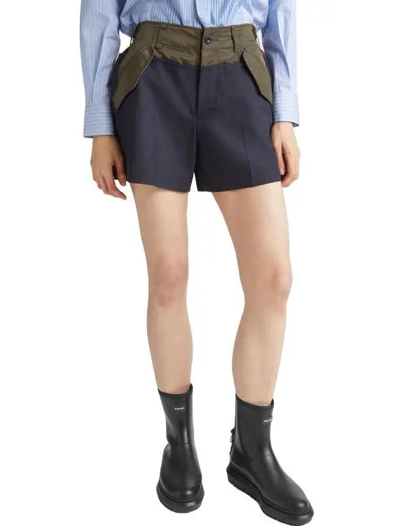 Sacai Suiting Mixed Media Shorts - Navy/dark Khaki