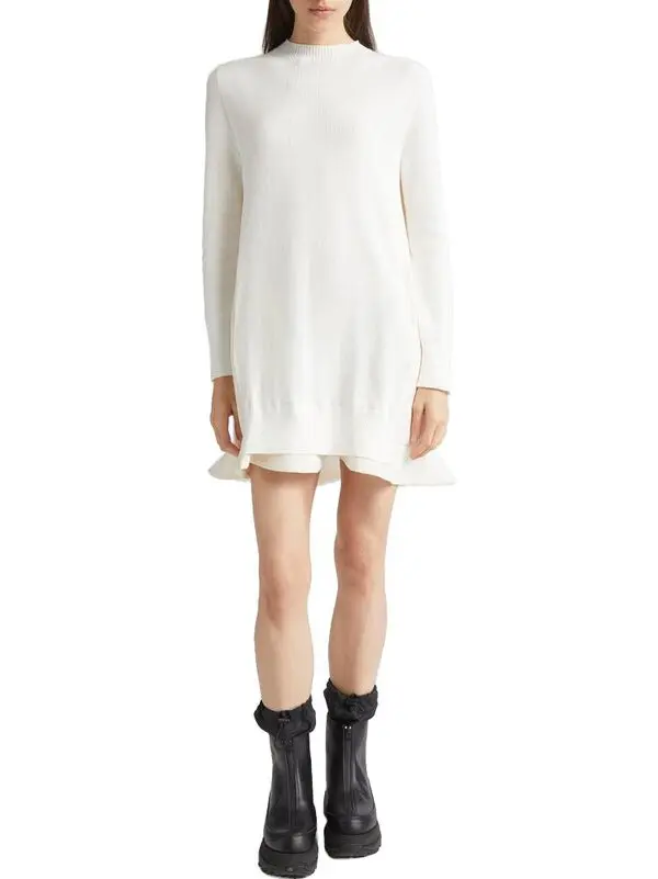 Sacai Suiting Mixed Media Long Sleeve Sweater Dress - Off White