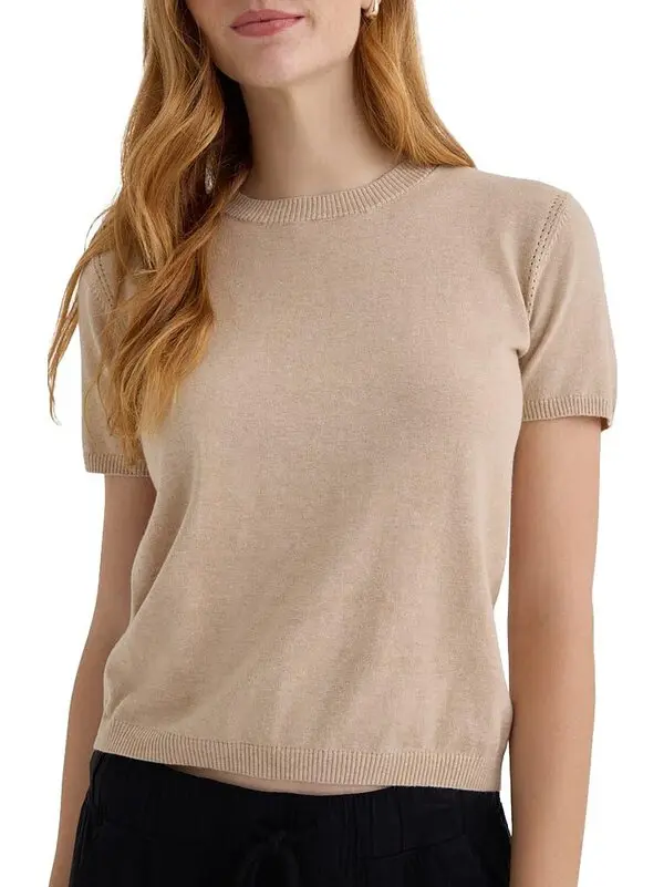 Bella Dahl Short Sleeve Cotton & Cashmere Top - Sable Sand