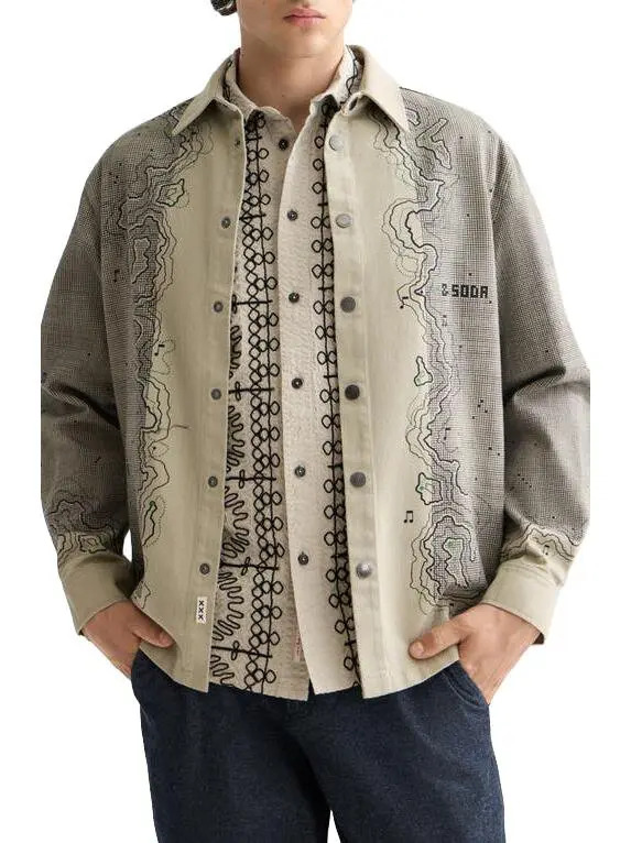 Scotch & Soda Map Graphic Snap-up Overshirt - Plaza Taupe