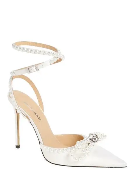 Mach & Mach Double Bow Faux-pearl Slingback Pumps - White Pearl