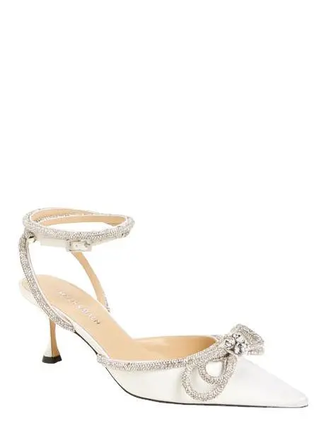 Mach & Mach Double Crystal Bow Slingback Pump - White