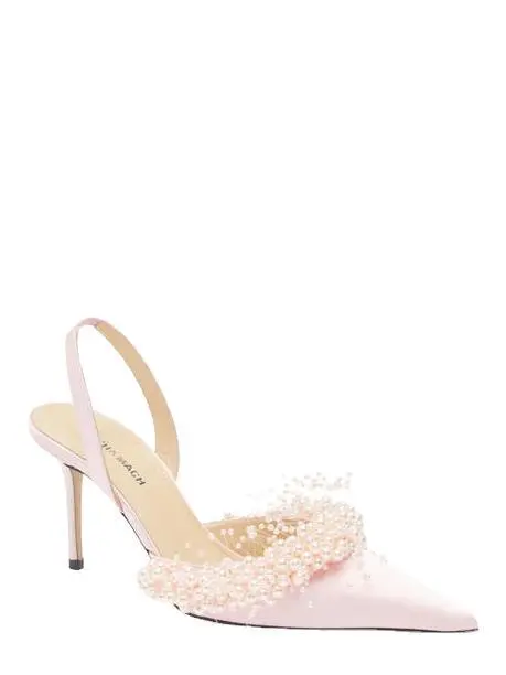Mach & Mach Floating Faux Pearl Slingback Pumps - Pink
