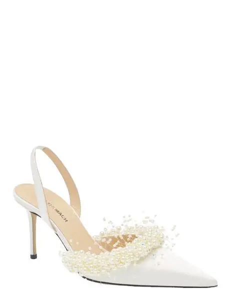 Mach & Mach Floating Faux Pearl Slingback Pumps - White