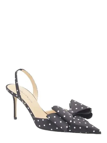 Mach & Mach Le Cadeau Bow Polka Dot Slingback Pump - Black/white