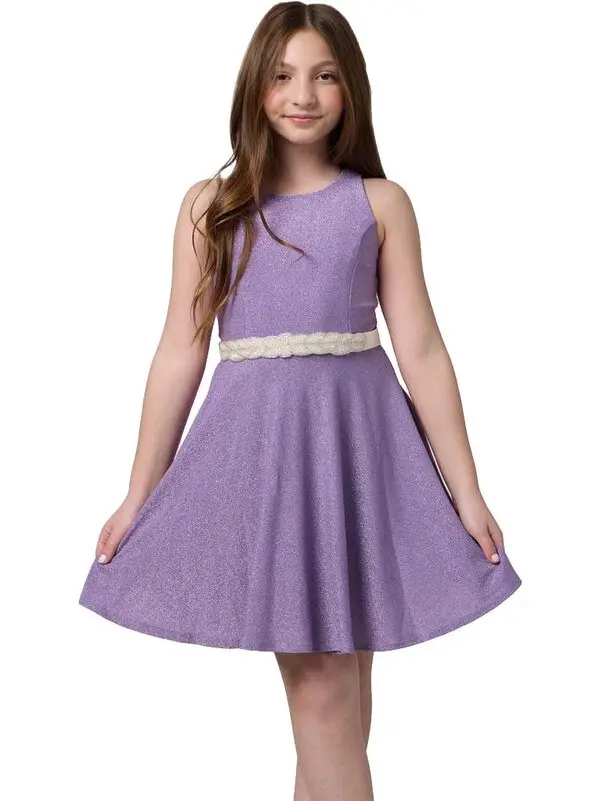 UN DEUX TROIS Glitter Stretch Racerback Fit-and-flare Dress - Lavender
