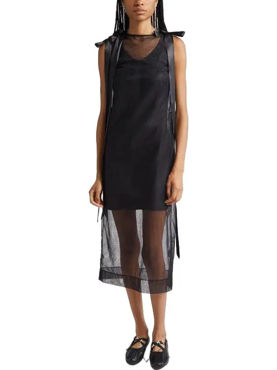 Simone Rocha Bow Detail Silk Satin Minidress - Black