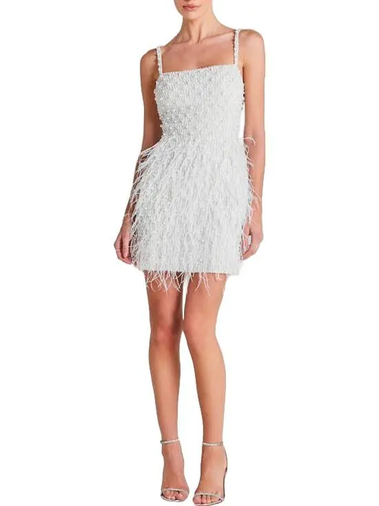 NADINE MERABI Carrie Feather & Bead Mini Dress - White