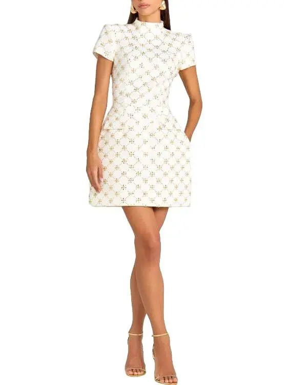 NADINE MERABI Morgan Bead Diamond Print Mini Dress - Cream