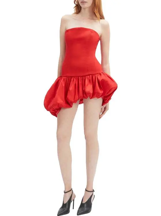 Bardot Alyna Bubble Hem Strapless Minidress - Fire Red