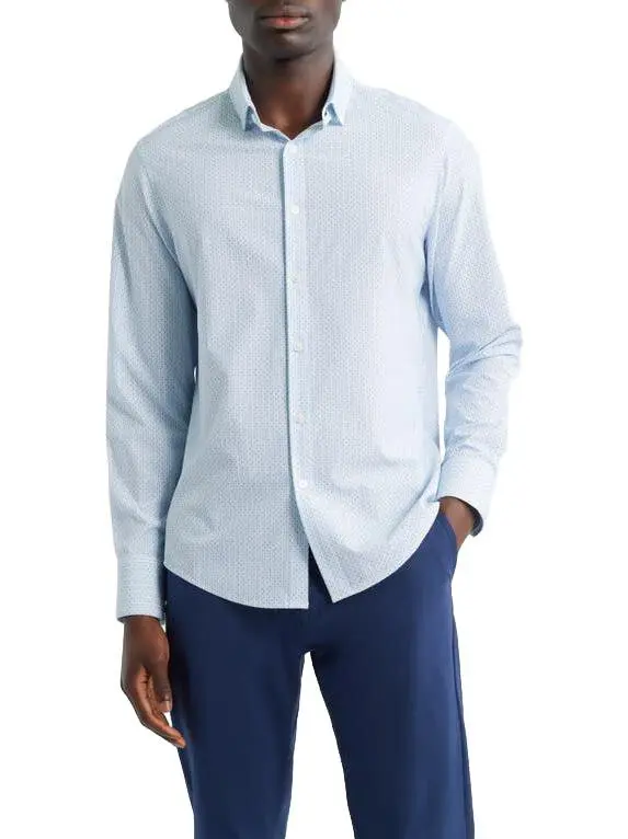 Mizzen+main Leeward Trim Fit Micropattern No Tuck Button-up Shirt - White Circle Mosaic