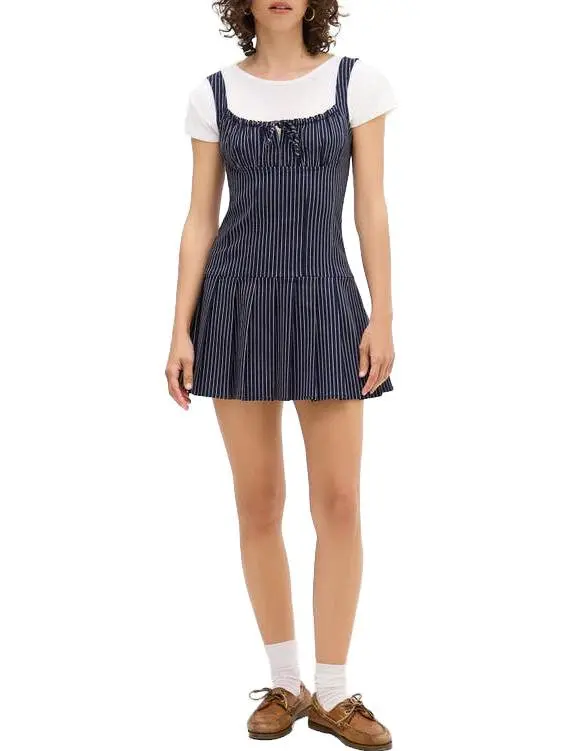 BDG URBAN OUTFITTERS Pinstripe Pleated Minidress - Blue