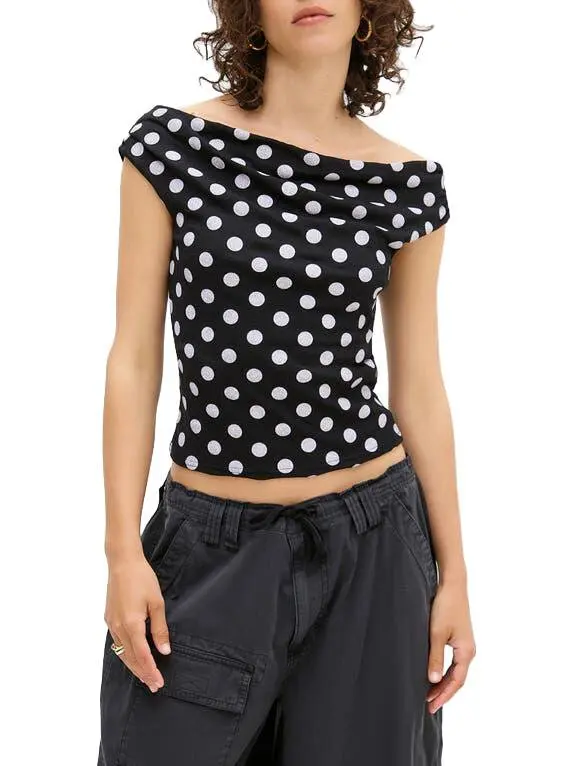 BDG URBAN OUTFITTERS Polka Dot Off-the-shoulder Top - Black