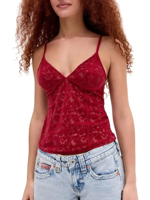 BDG URBAN OUTFITTERS Je'taime Flocked Velvet Camisole - Red