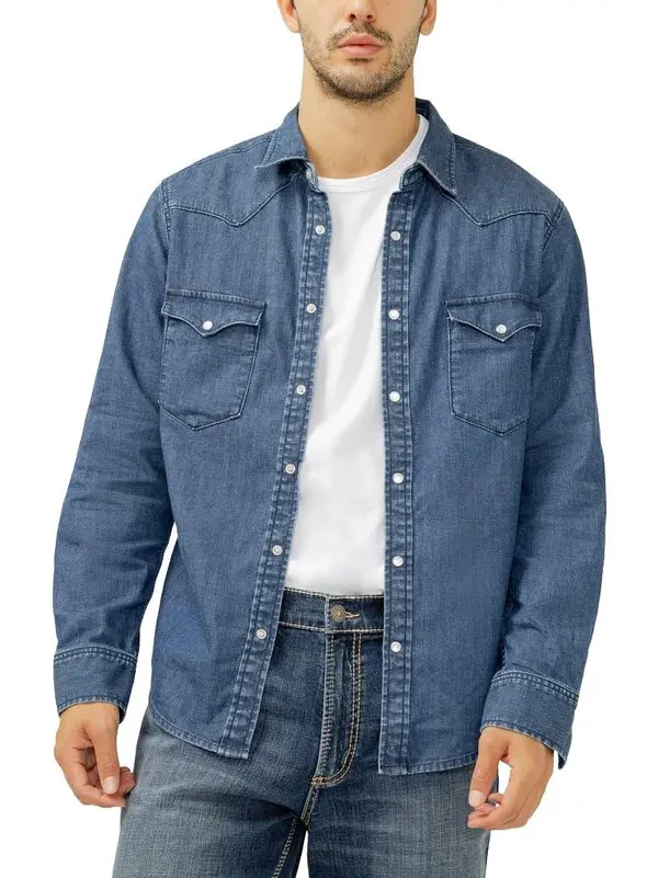 SILVER JEANS CO. Cotton Blend Denim Snap-up Western Shirt - Steer