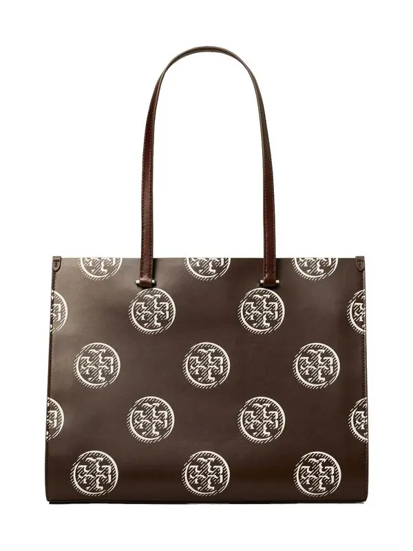 Tory Burch T Monogram Contrast Leather Tote - Chocolate